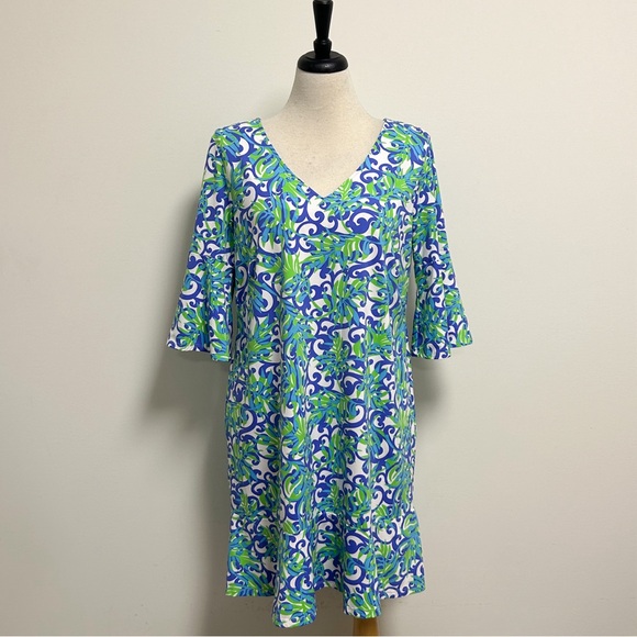 Katherine Way | Dresses | Katherine Way Blue White Green V Neck 34 ...